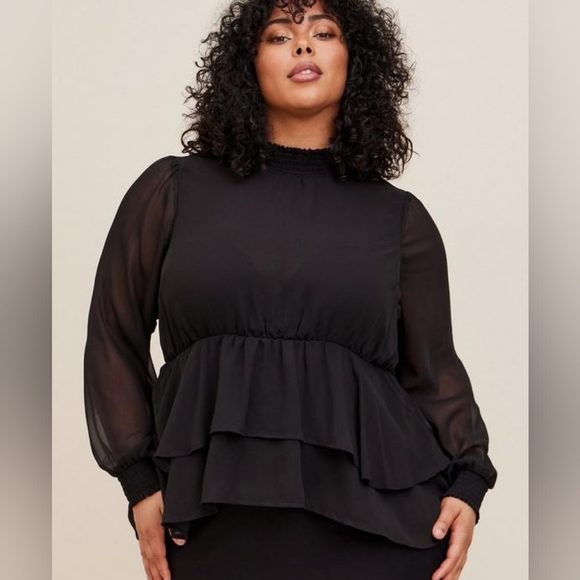 torrid | Tops | Crinkle Chiffon Smock Neck Ruffle Tiered Top Size 0 D ...